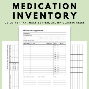 Printable Medication and Supplements Inventory Tracker, Medicine Log ...