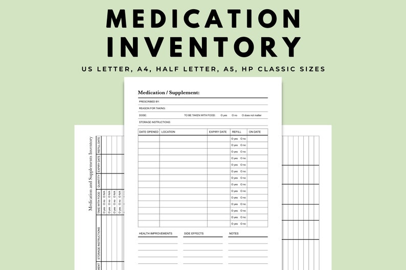 Printable Medication and Supplements Inventory Tracker, Medicine Log ...