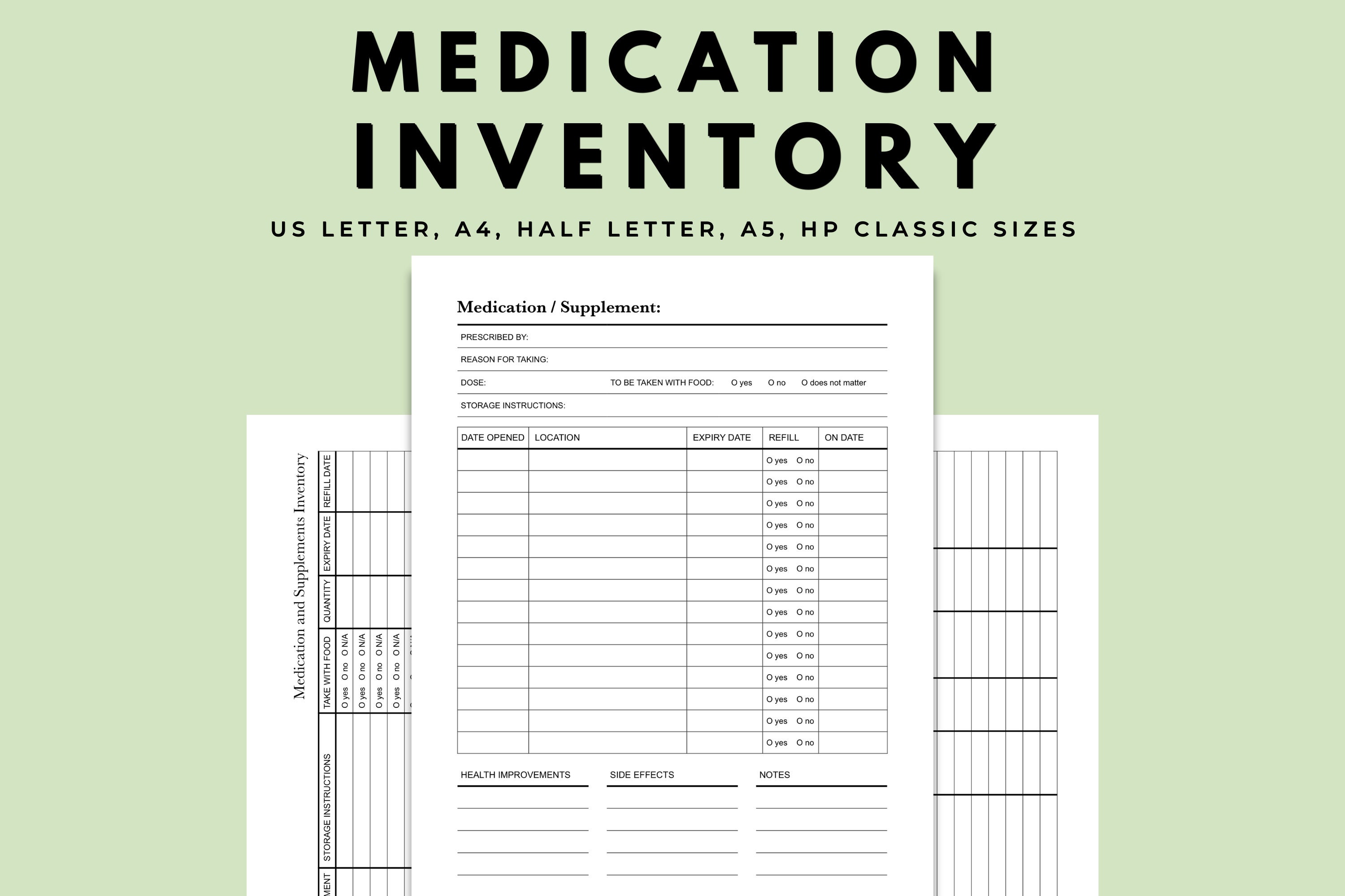 Printable Medication and Supplements Inventory Tracker, Medicine Log ...
