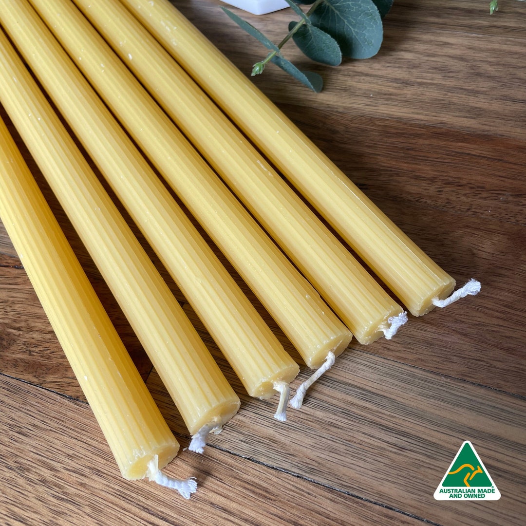 6 X AUSTRALIAN MADE 100% Pure Organic Beeswax Fluted Tapered Candles ...