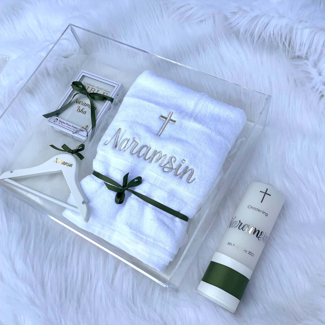 Catholic Baptism Package Acrylic Box, Baptism Candle, Towel, Bible ...