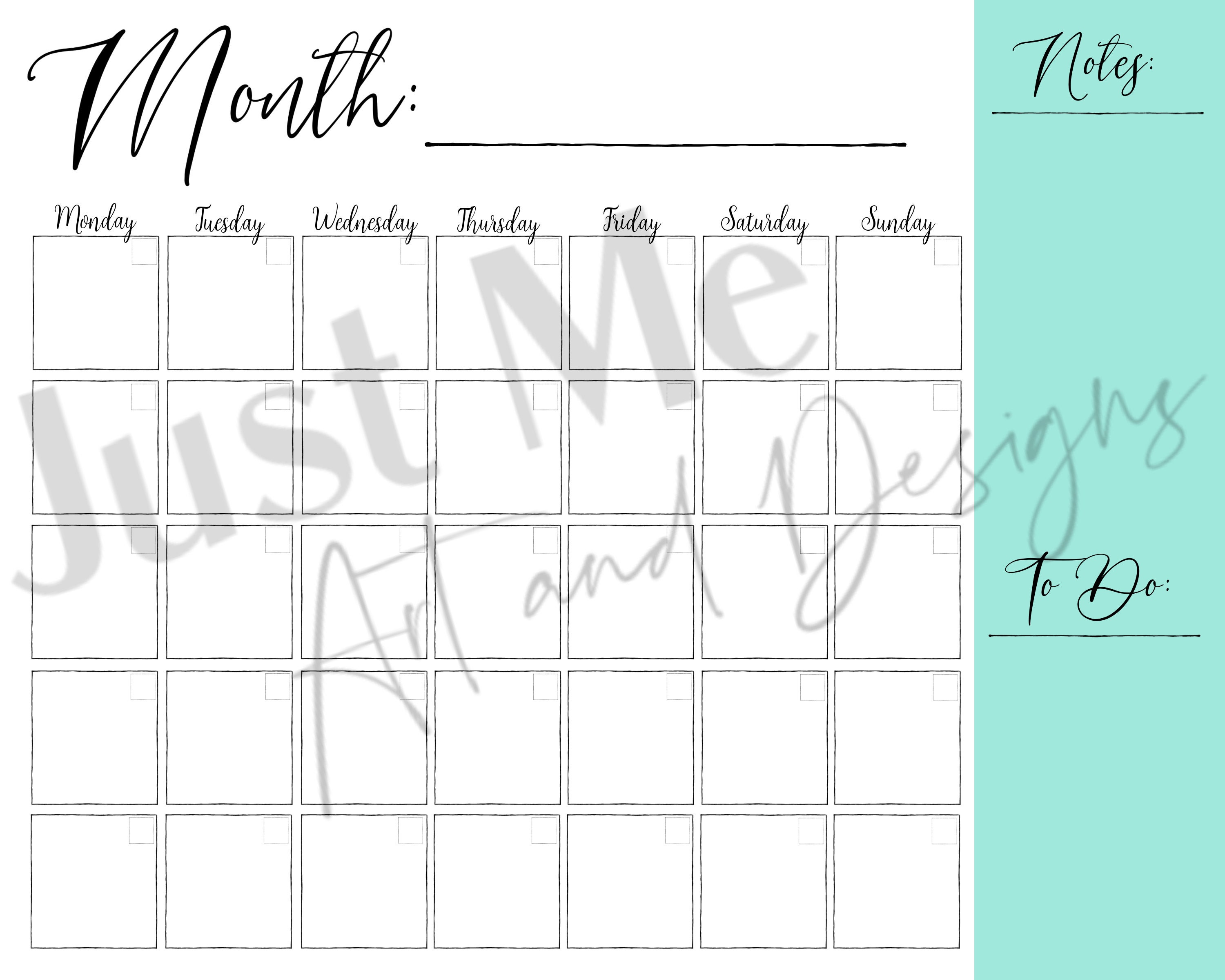 Blank Printable Calendar Dry Erase Board Calendar Command - Etsy