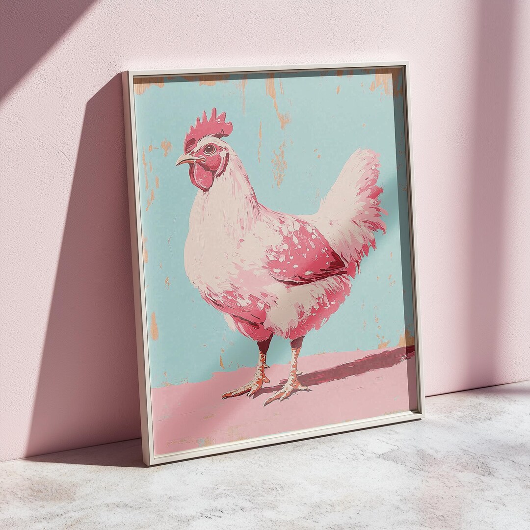 Cute Pink Chicken Print, Farm Animals, 12 X 12 Print, Wall Art, Digital ...