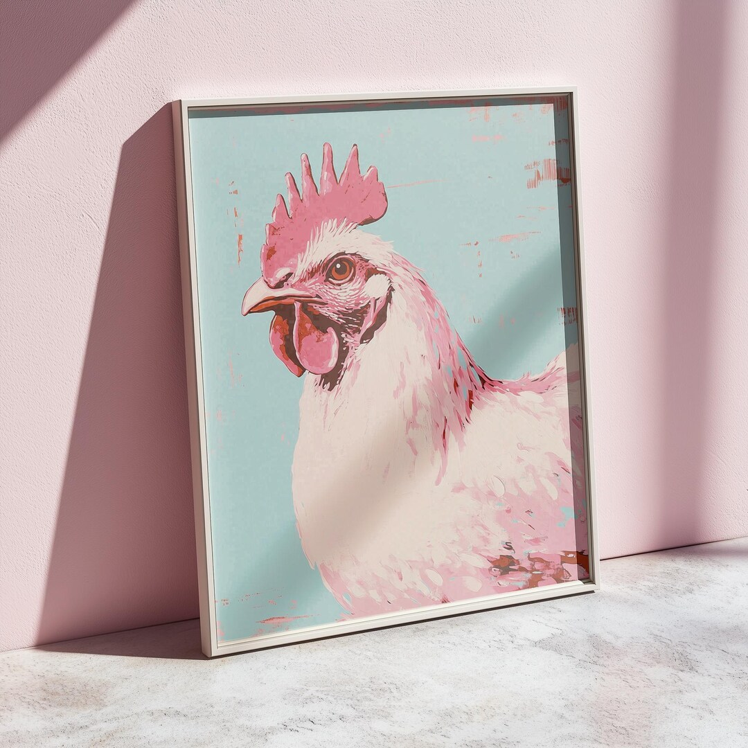 Cute Pink Chicken Print, Close up Chicken, Farm Animals, 12 X 12 Print ...