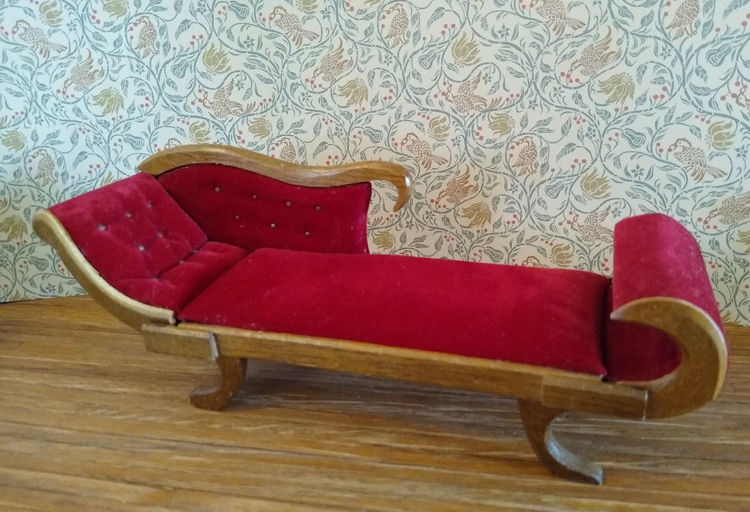 Wood and Burgundy Velvet Dollhouse Sonia Messer Chaise *RARE Find* - Etsy