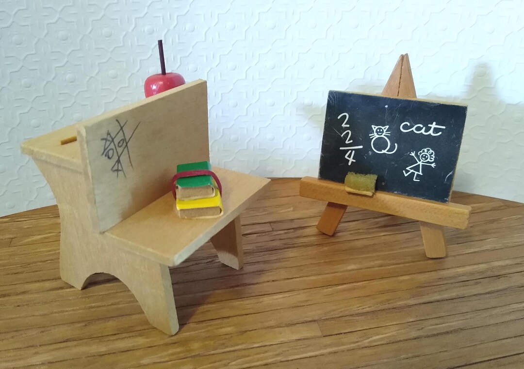 Vintage Mini School Desk and Chalkboard-look Easel - Etsy