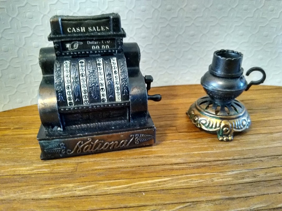 Vintage Mini Durham Industries Metal Cash Register and Oil Lamp Base - Etsy