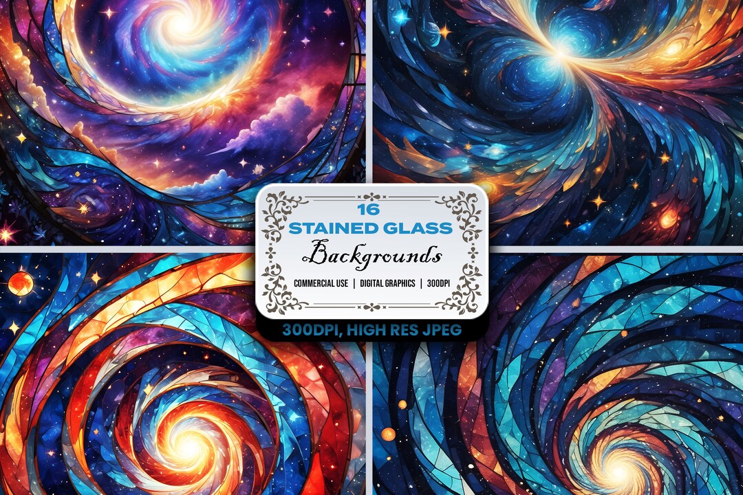 Best Stained Glass Galaxy Bundle Digital, Watercolor, Scrapbook Papers ...