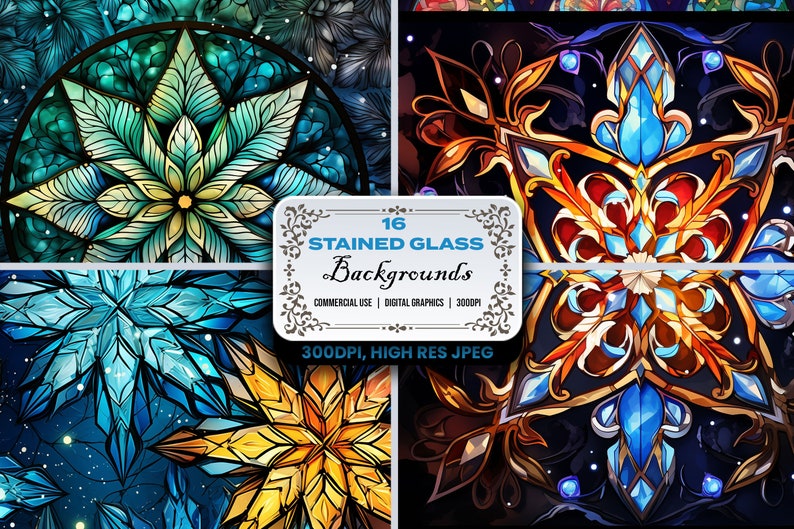 Best Stained Glass Window Pattern Bundle Digital, 16 Images, Scrapbook ...