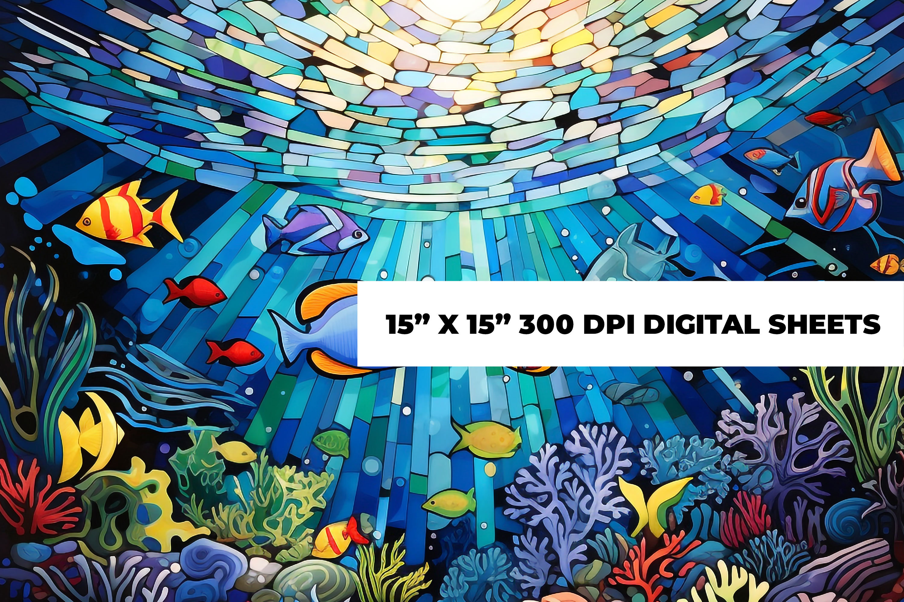 Best Stained Glass Underwater Bundle Digital, Watercolor, Scrapbook ...