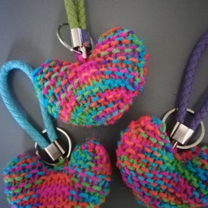 Hand Knitted Key Ring Rainbow Hearts With Coloured Faux Leather Straps ...