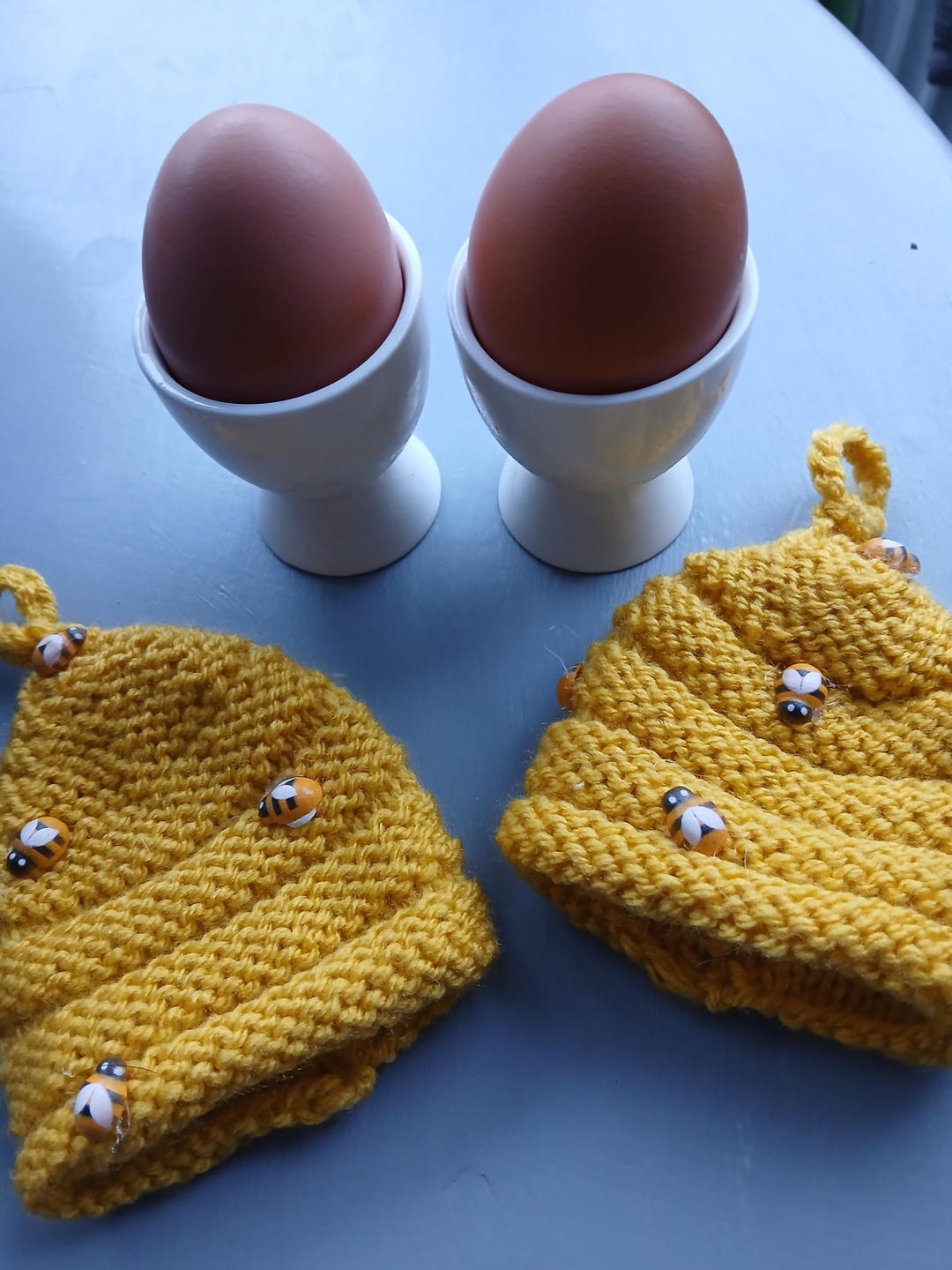 Hand Knitted Beehive Egg Cosy With Wooden Bees: Easter Gift - Etsy