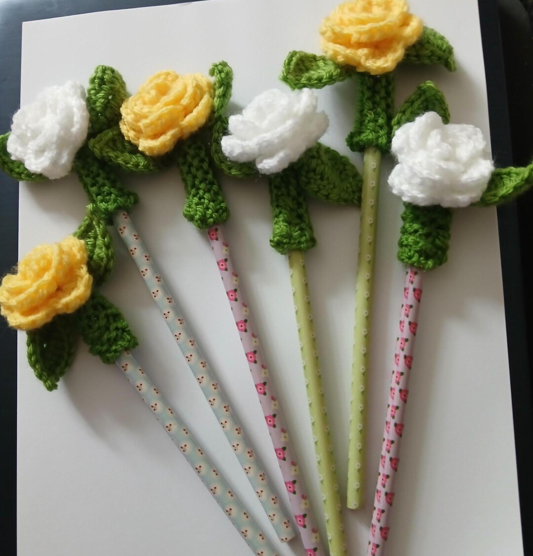 Set of Two Lovely Flower Pencil Toppers Lovely Hand Crochet Flower and ...