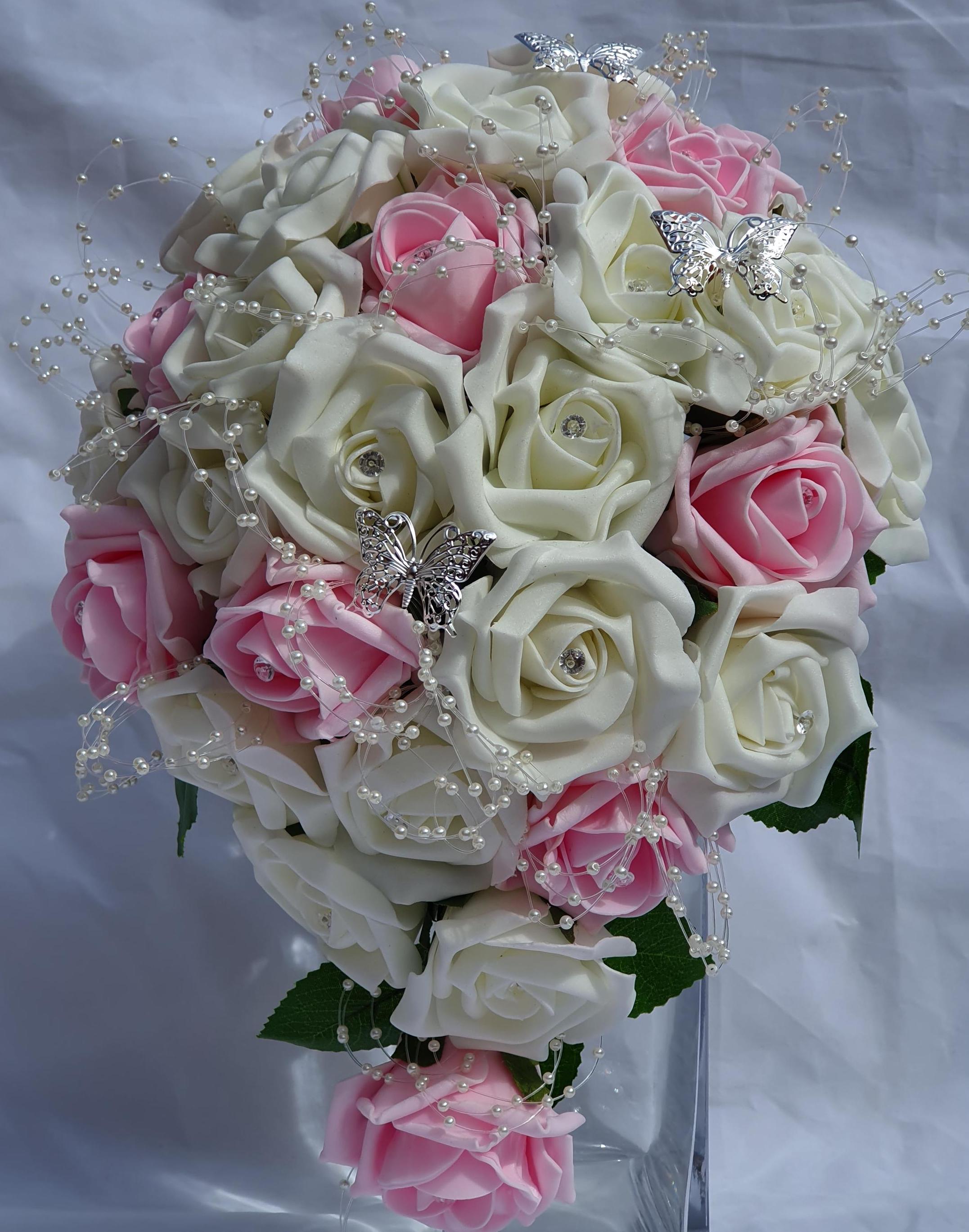 Wedding Flowers Artificial Ivory Baby Pink Brides Bridesmaids Bouquets ...
