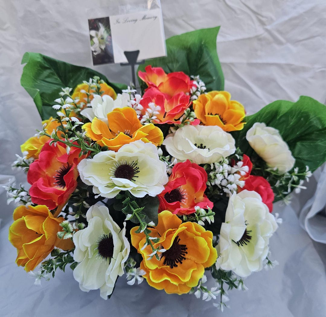 Memorial Funeral Tribute Autumn Artificial Flower Grave Pot Arrangement ...