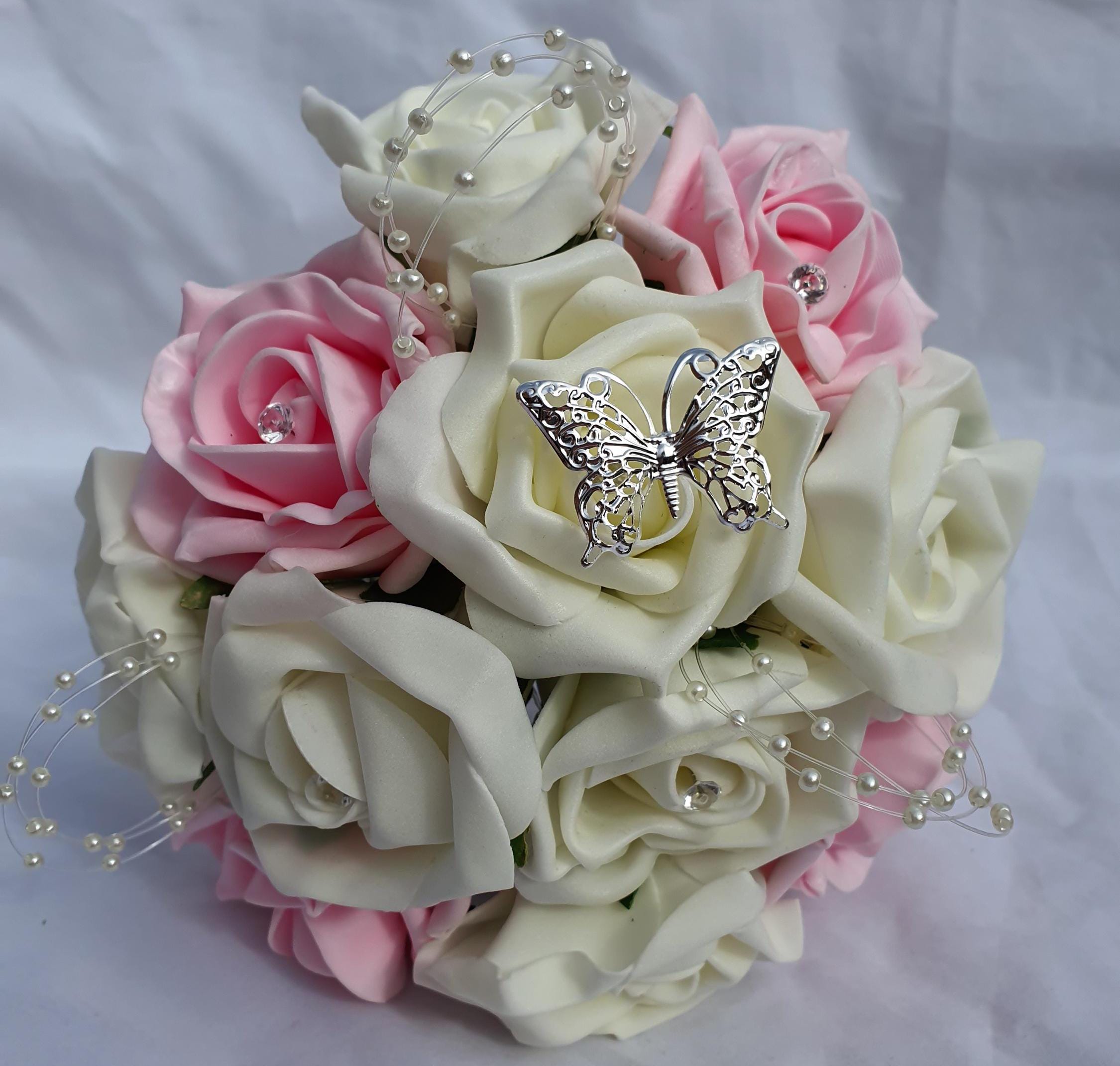 Wedding Flowers Artificial Ivory Baby Pink Brides Bridesmaids Bouquets ...