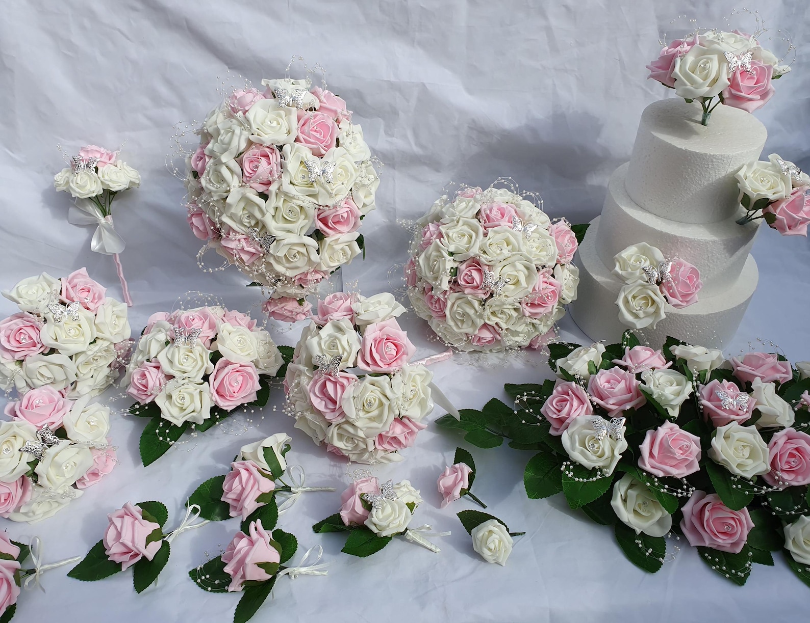 Wedding Flowers Artificial Ivory Baby Pink Brides Bridesmaids Bouquets ...
