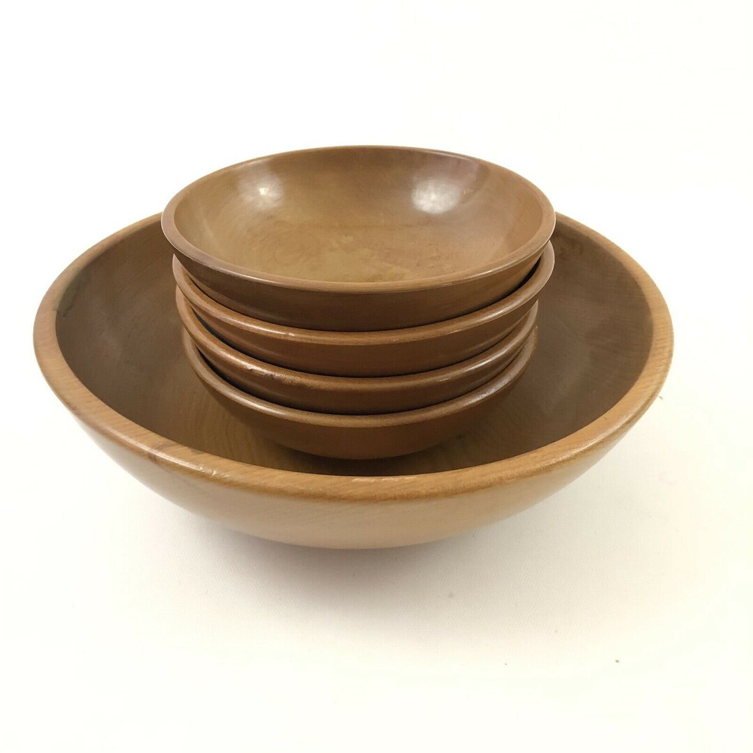 Vintage Authentic Kasuga Ware Wooden Salad Bowl 5 Piece Set - Etsy