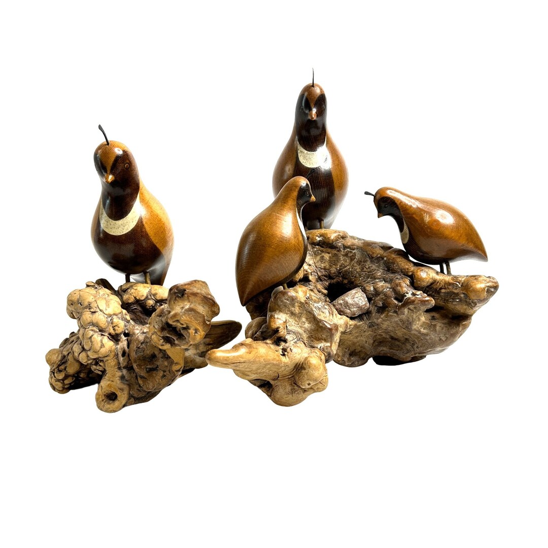 Jack Francis Quail Family Sculptures Burl Wood Signed Mid - Etsy