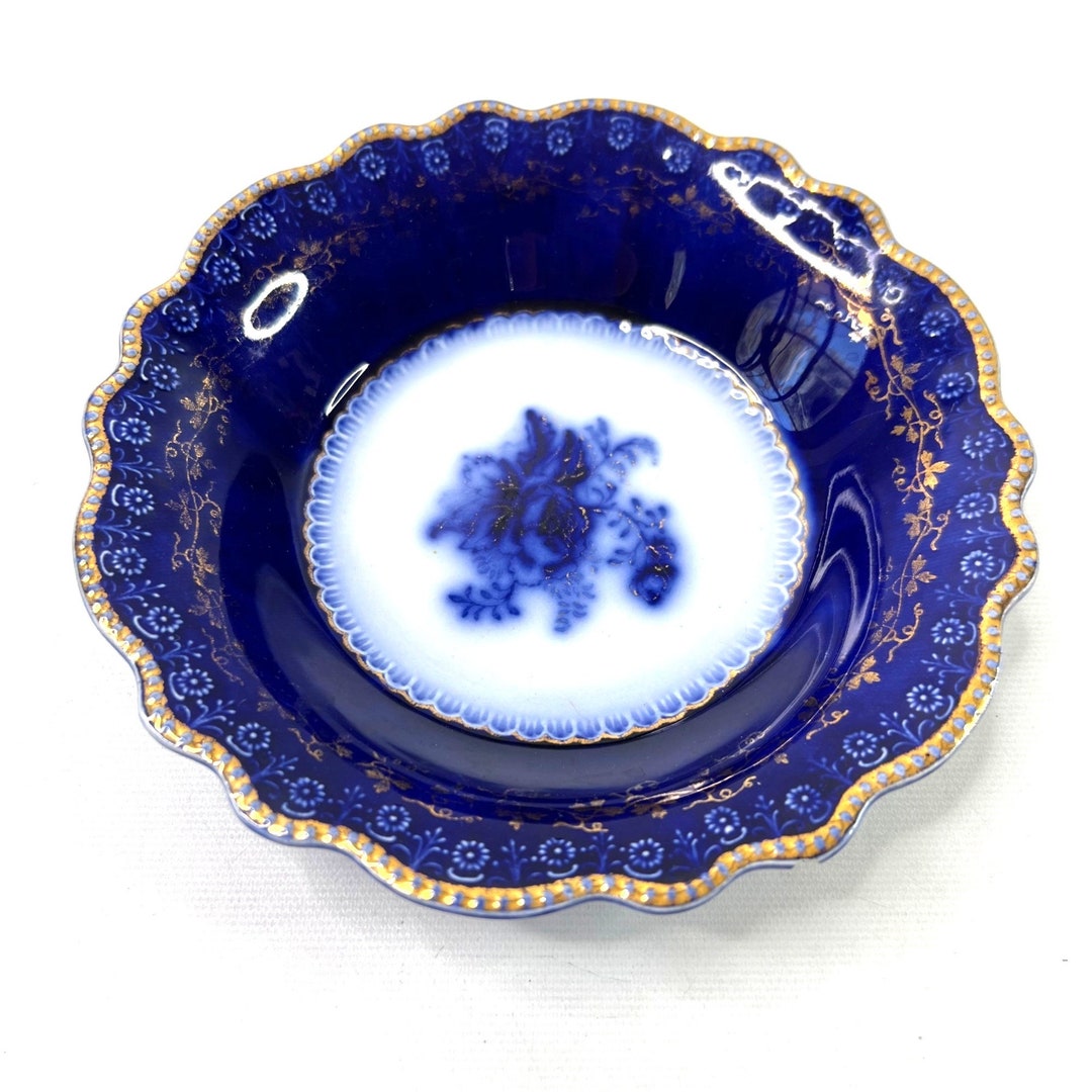 WH Grindley Blue Rose Flow Blue Coupe Bowl England Gilt Gold - Etsy UK