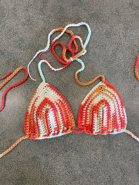 100% Cotton Sunset Crochet String Bikini Top - Etsy