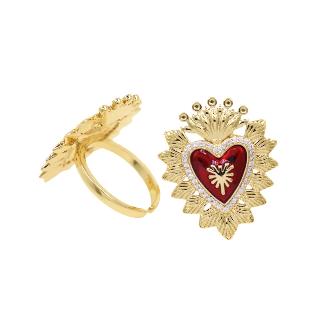 Queen Rings ,18K Gold Filling Heart Enamel Heart Shape Ring Design ...