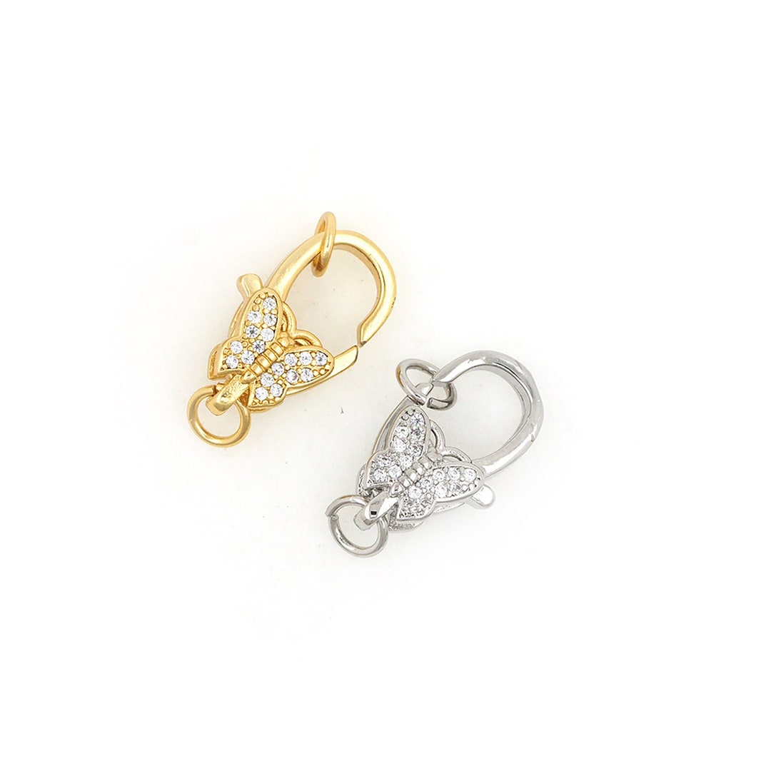 Butterfly Clasp,micropavé CZ Lobster Clasp,18k Gold Filled Carabiner ...