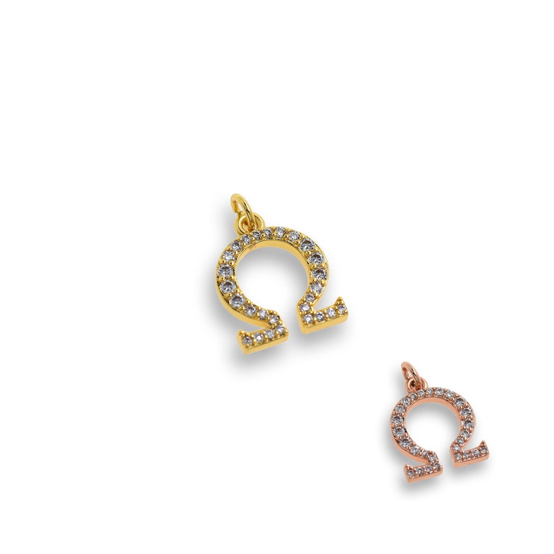 Omega Pendant, 18K Gold Filled Greek Letter Pendant, Micropavé CZ Omega ...