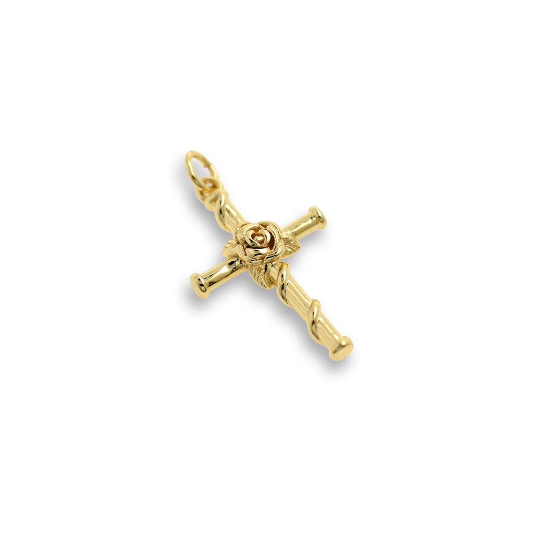 Rose Cross Pendant, 18K Gold Filled Rose Necklace, Flower Pendant, Rose ...