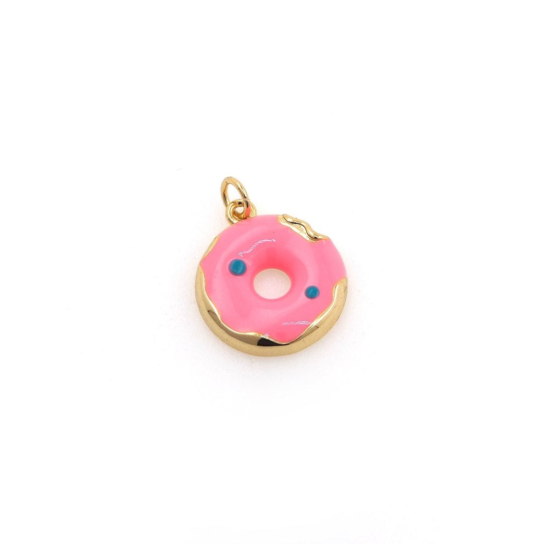 Cute Enamel Donut Pendant, 18K Gold Filled Donut Charm, Food Pendant ...