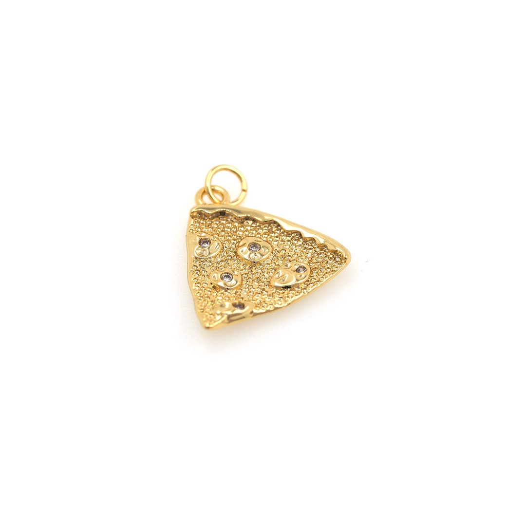 18K Gold Filled Triangle Pizza Pendant, Micropavé CZ Pizza Necklace ...