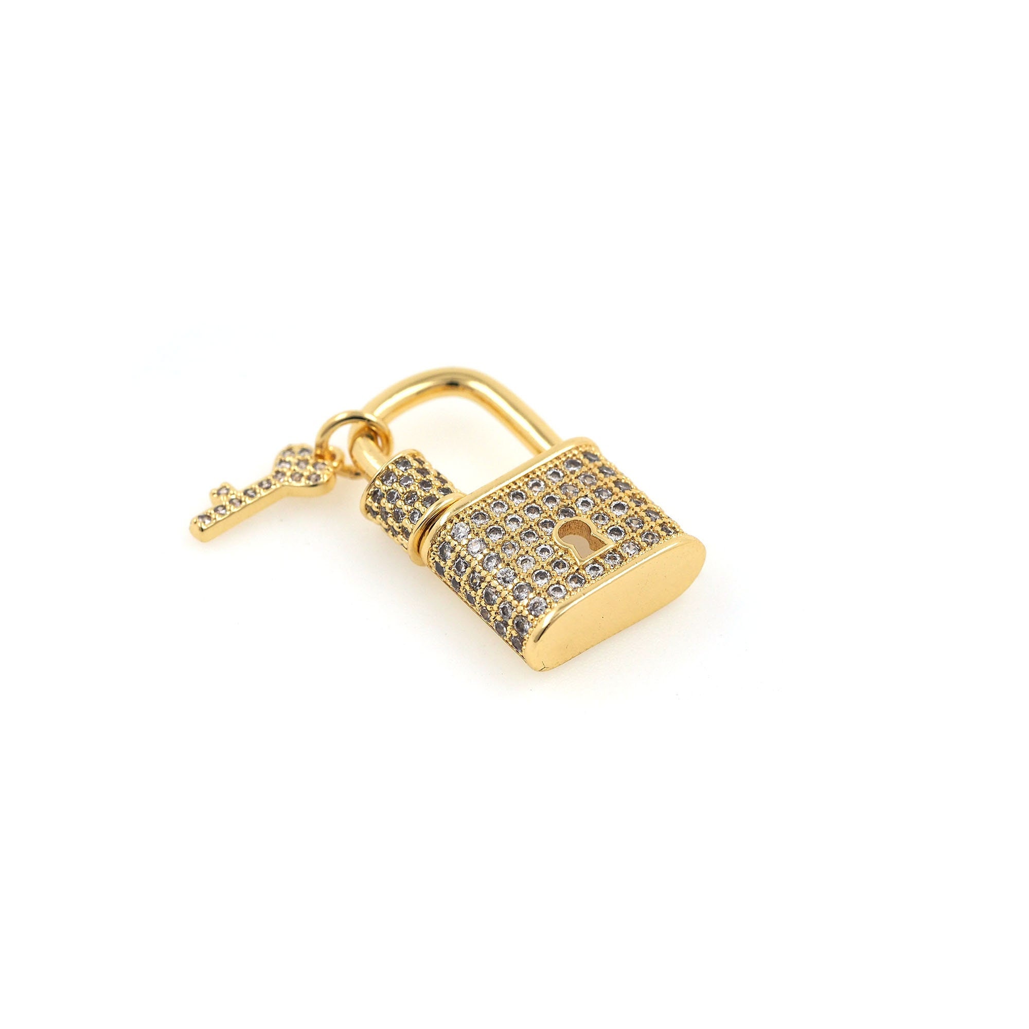 18K Gold Filled Gold Padlock and Key Pendant,micropavé CZ Lock Pendant ...
