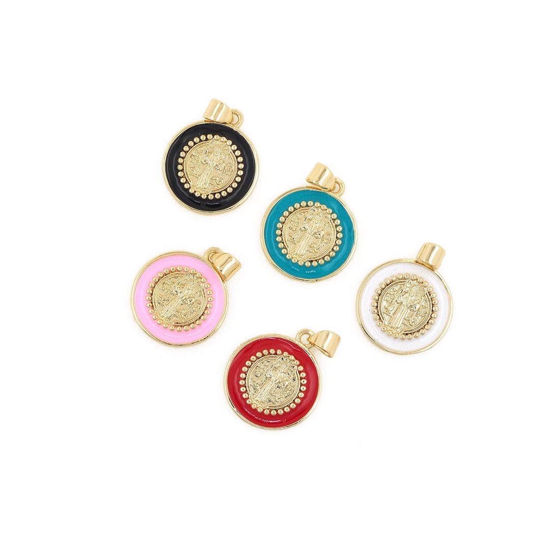 Round Enamel Religious Pendant, 18K Gold Filled Jesus Pendant ...