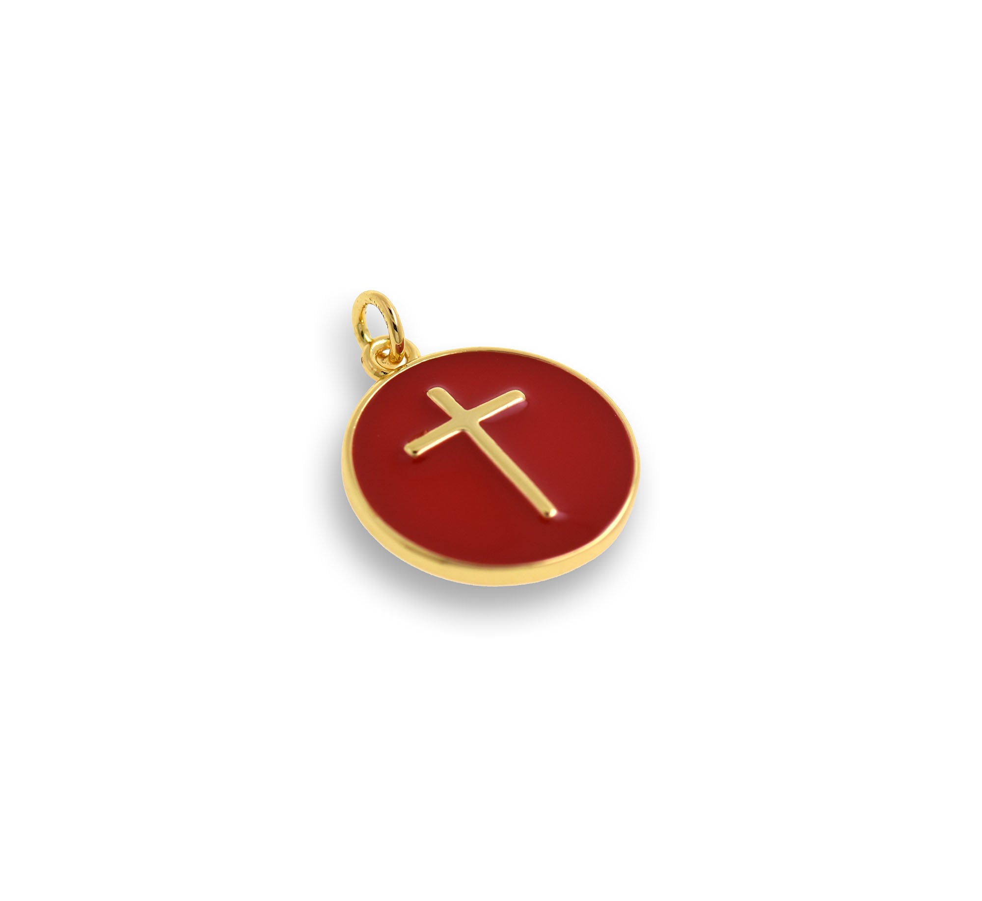 18K Gold Filled Round Enamel Cross Pendant, Cross Charm, Jesus Charm ...