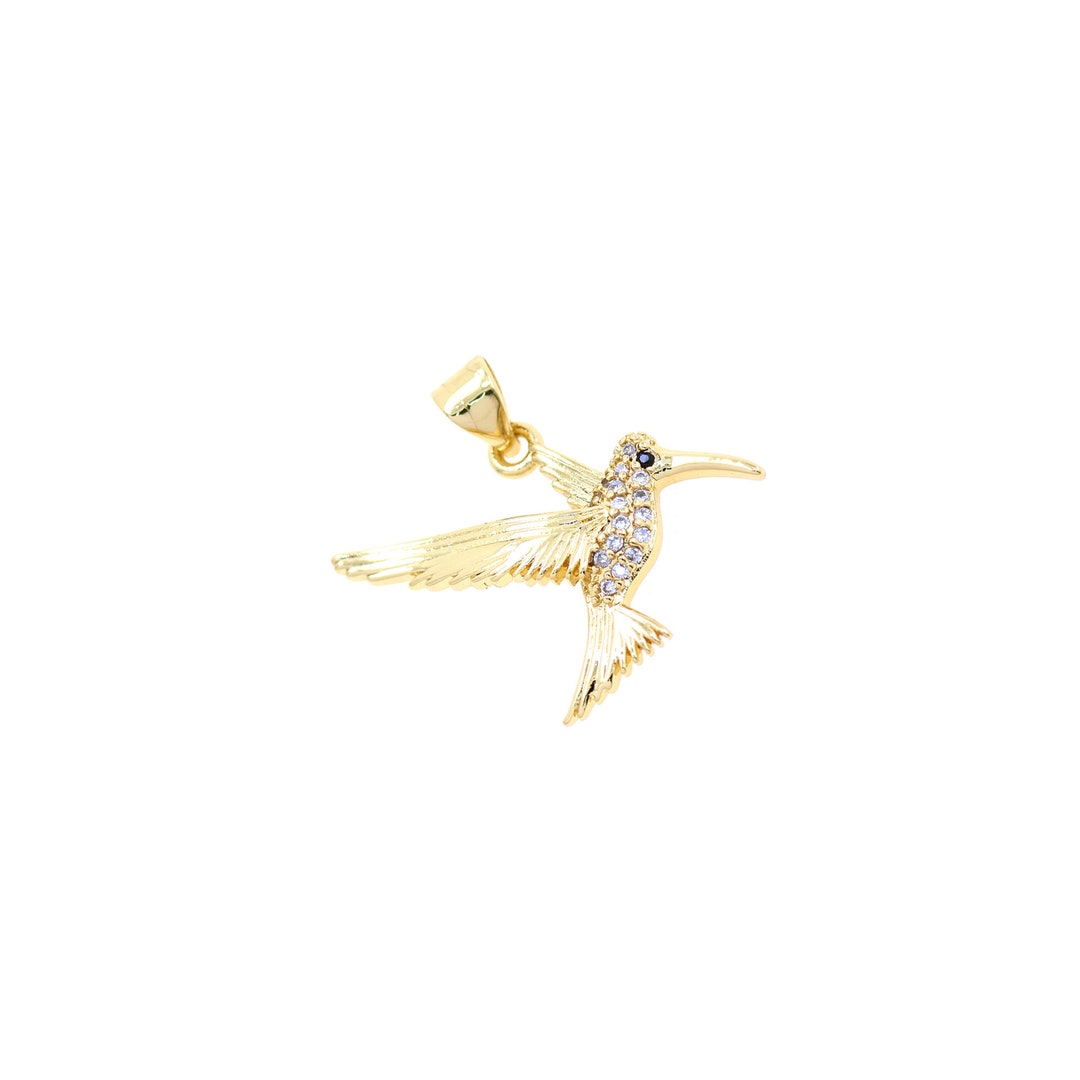 18K Gold Filled Hummingbird Pendant, Micropavé CZ Hummingbird Necklace ...