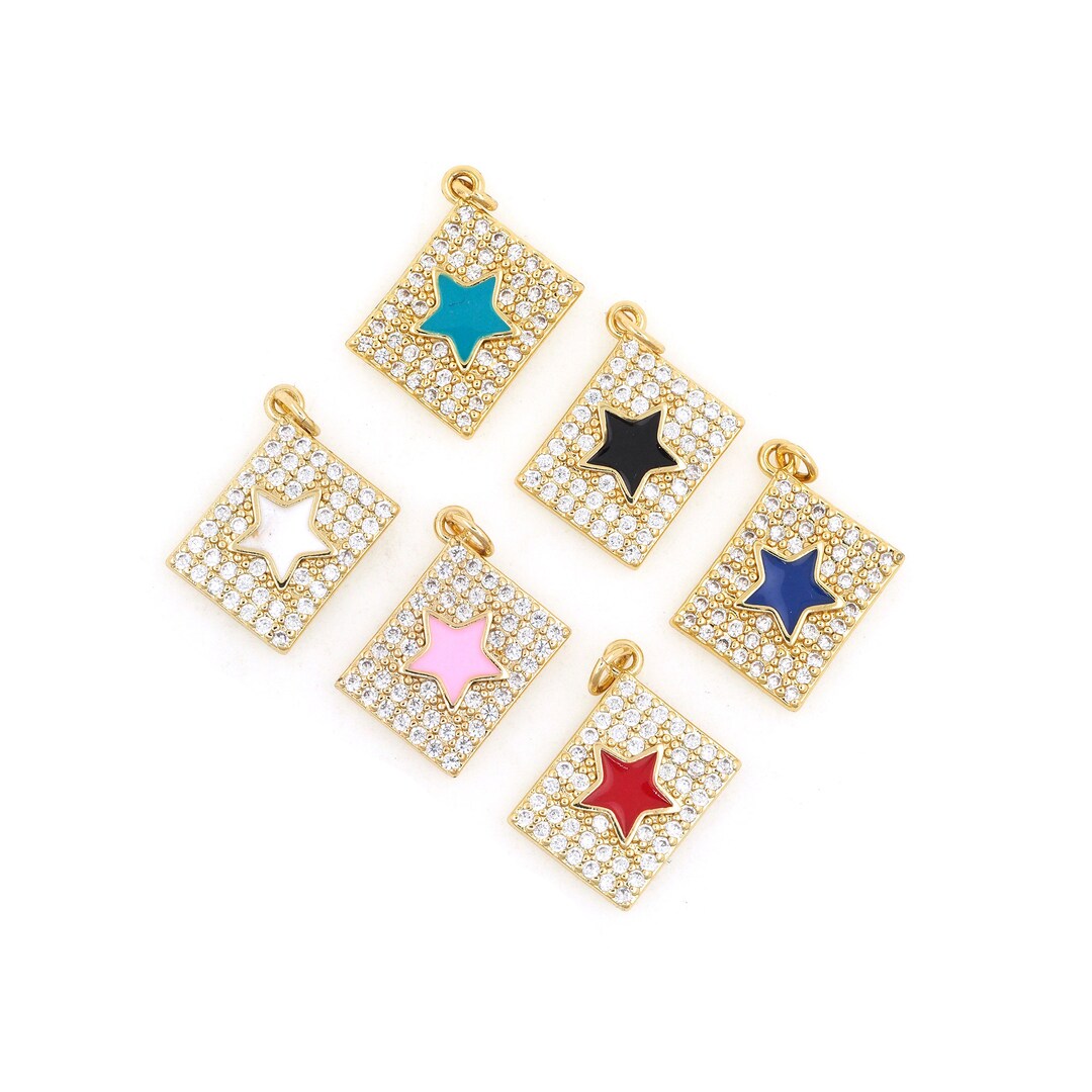 CZ Pavé Rectangle Pendant, 18K Gold Filled Rectangular Enamel Pentagram ...