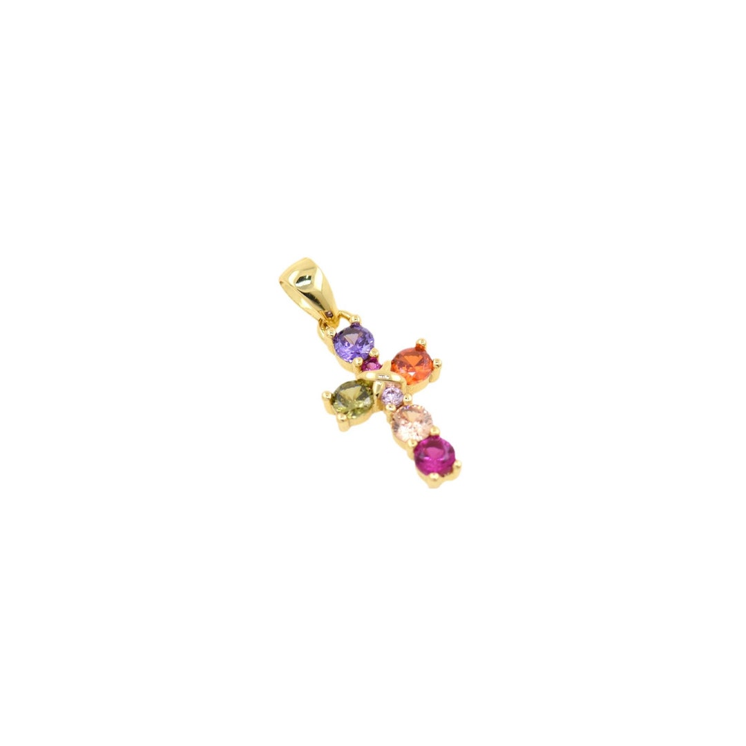 Dainty 18k Gold Filled Cross Pendant,colorful CZ Pave Cross Charm,diy ...