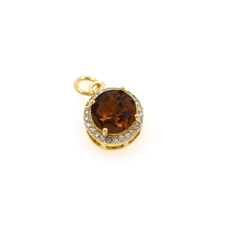 Deep Brown Halo Charm With Gold Frame and Cubic Zirconia Sparkle for ...