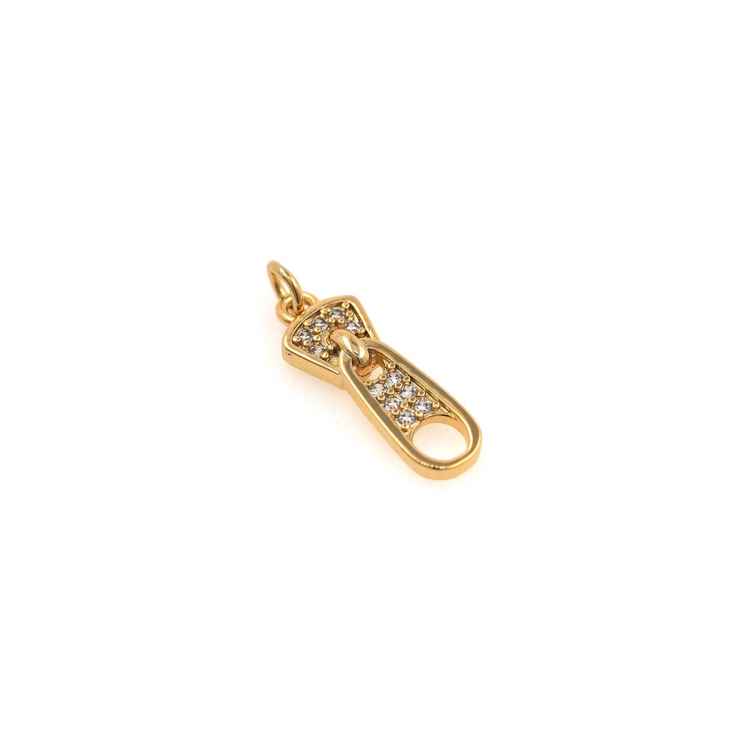 18K Gold Filled Zipper Pendant, Pull Head Charm, Micropavé CZ Zipper ...