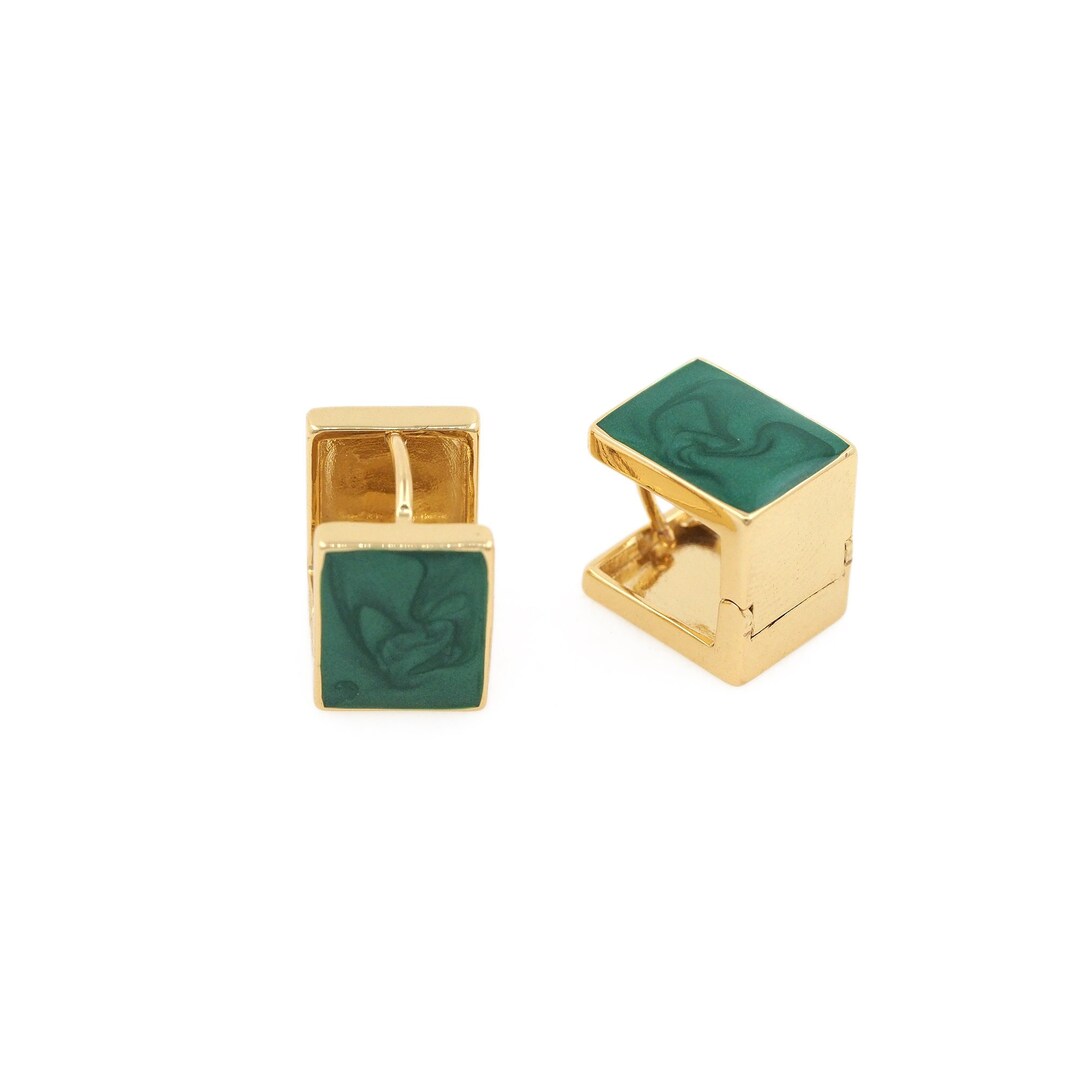 18K Gold Filled Simple Rectangle Earrings, Rectangular Enamel Stud ...