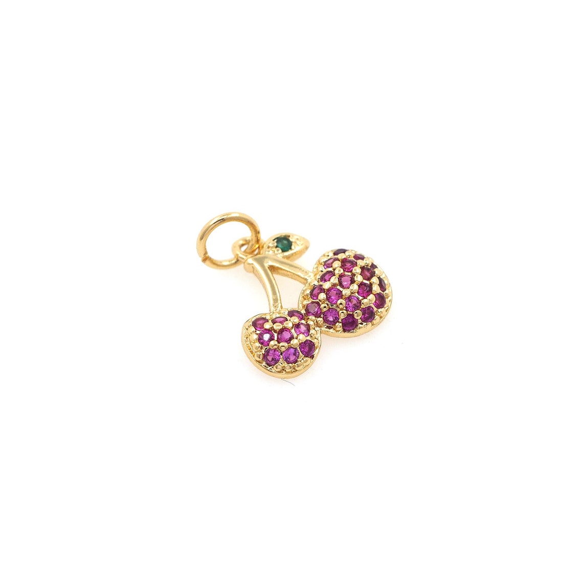 Cherry Charm, Cherry Pendant, Micropavé CZ Fruit Charm, Fruit Necklace ...