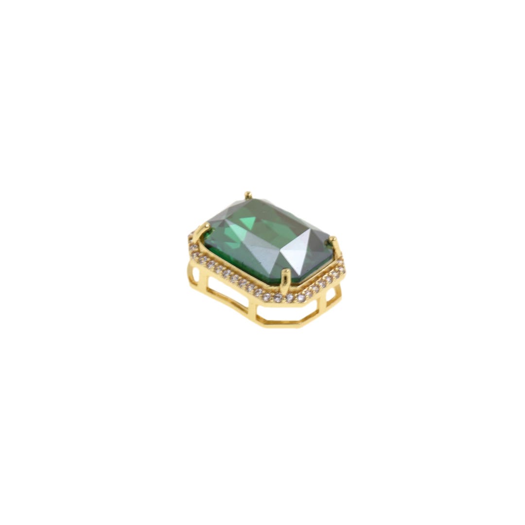 Gothic Green Rectangular Pendant With CZ Halo and Architectural Gold ...