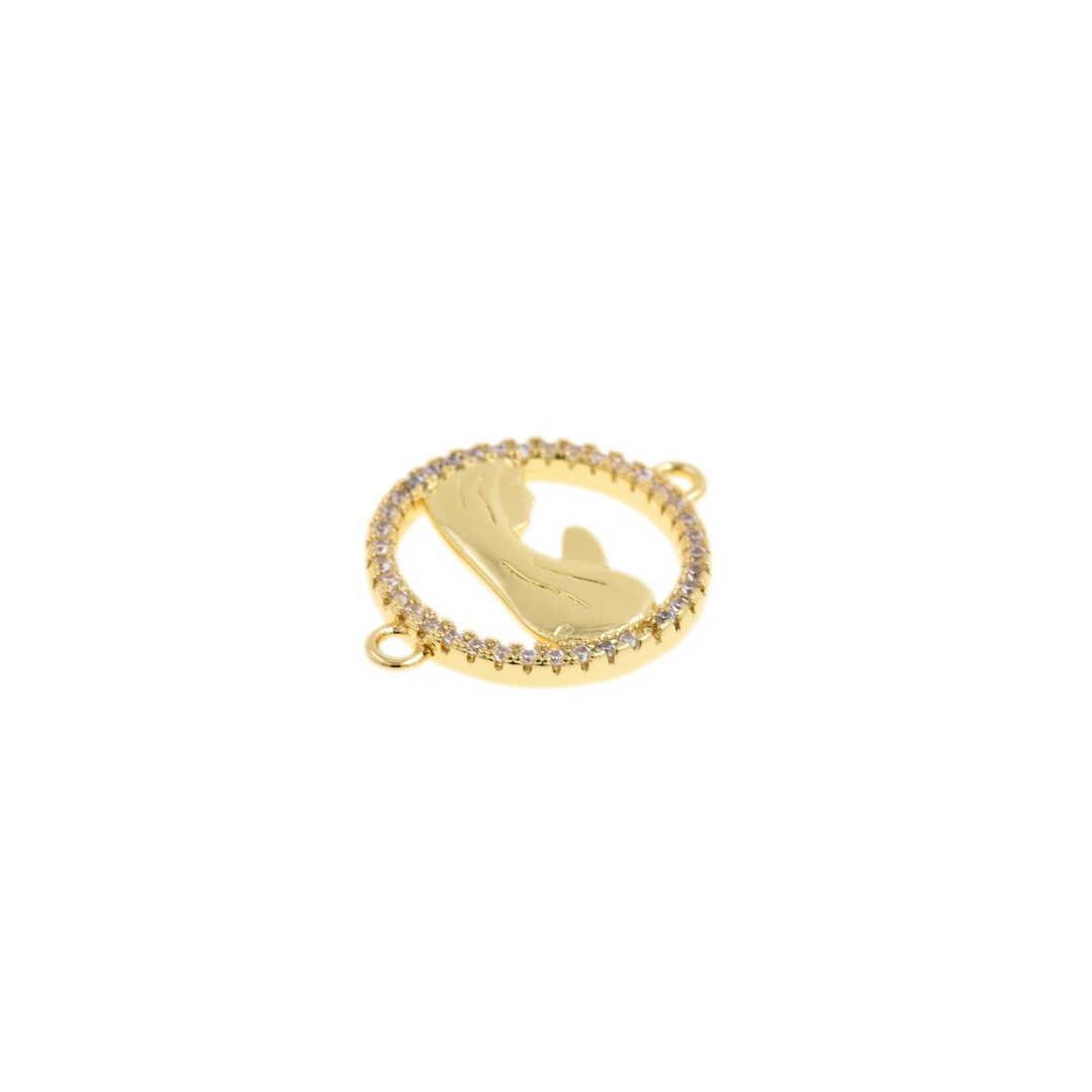 Blessed Gold Round Pendant With Praying Hands and CZ Stones ...