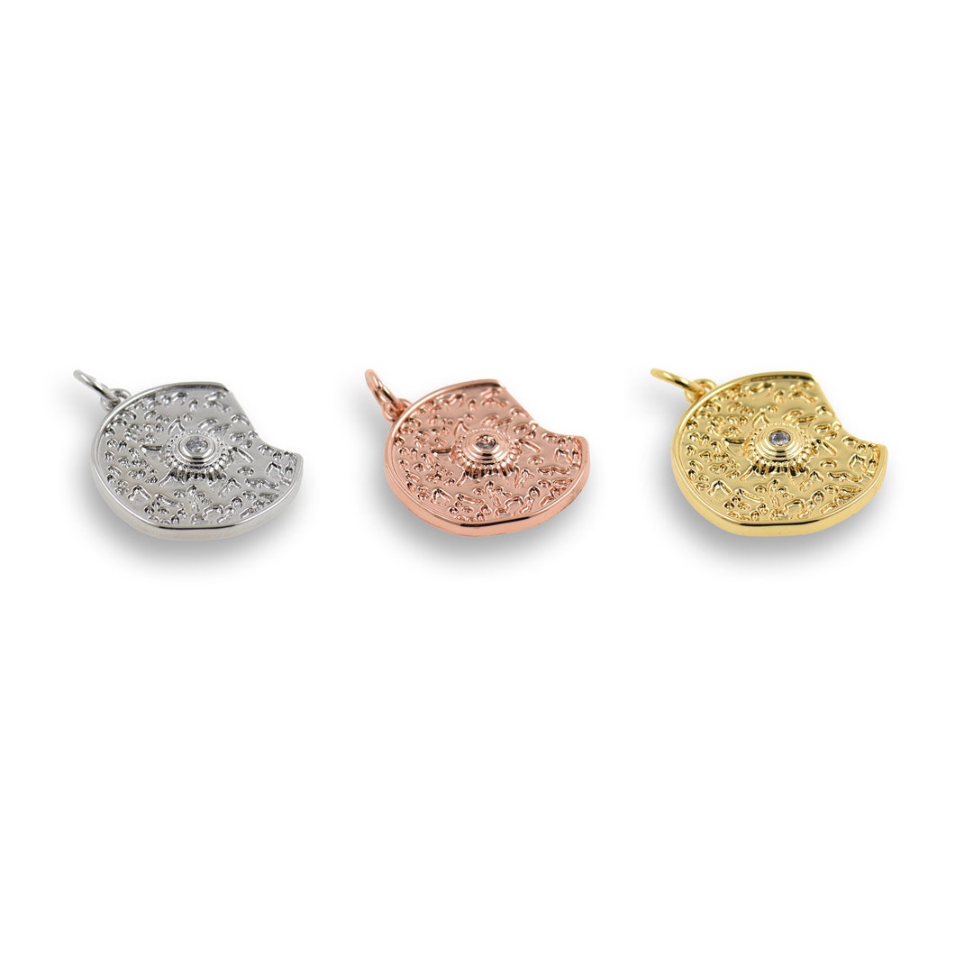 Round Sun Pendant, 18K Gold Filled Round Coin Pendant, Micropavé CZ ...
