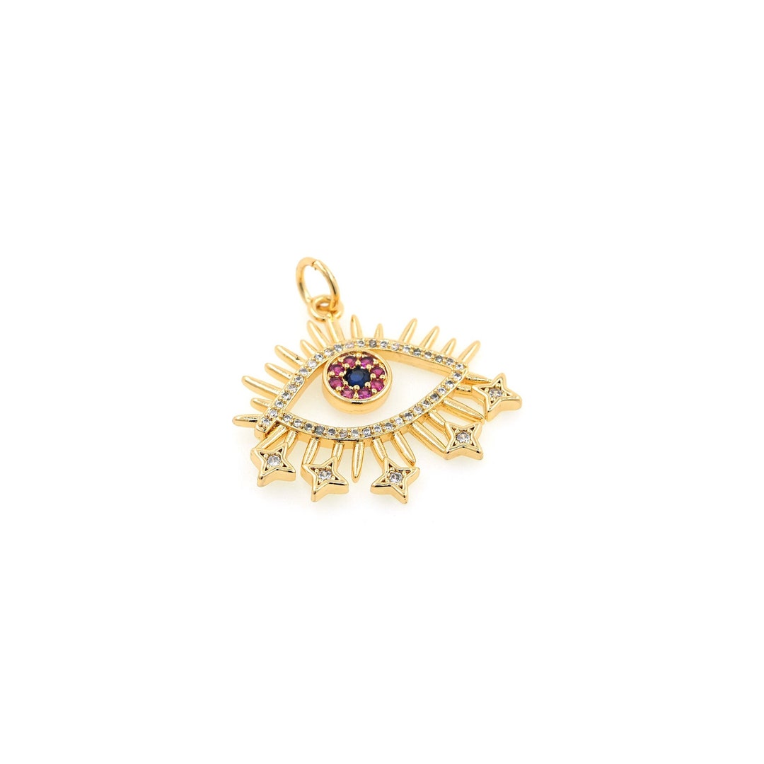 Micropavé CZ Star Evil Eye Pendant, Evil Eye Charm, 18K Gold Filled Eye ...