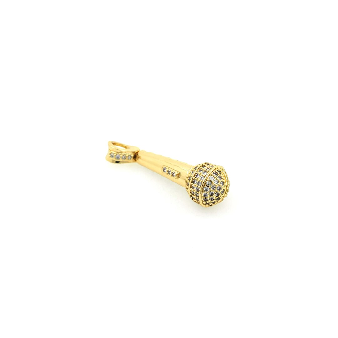 Microphone Pendant, Micropavé CZ Singing Charm, 18K Gold Filled ...