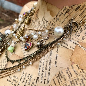 OOAK Assemblage Upcycled Artisan Statement Necklace Set meanderspring Asymmetric Eclectic ...