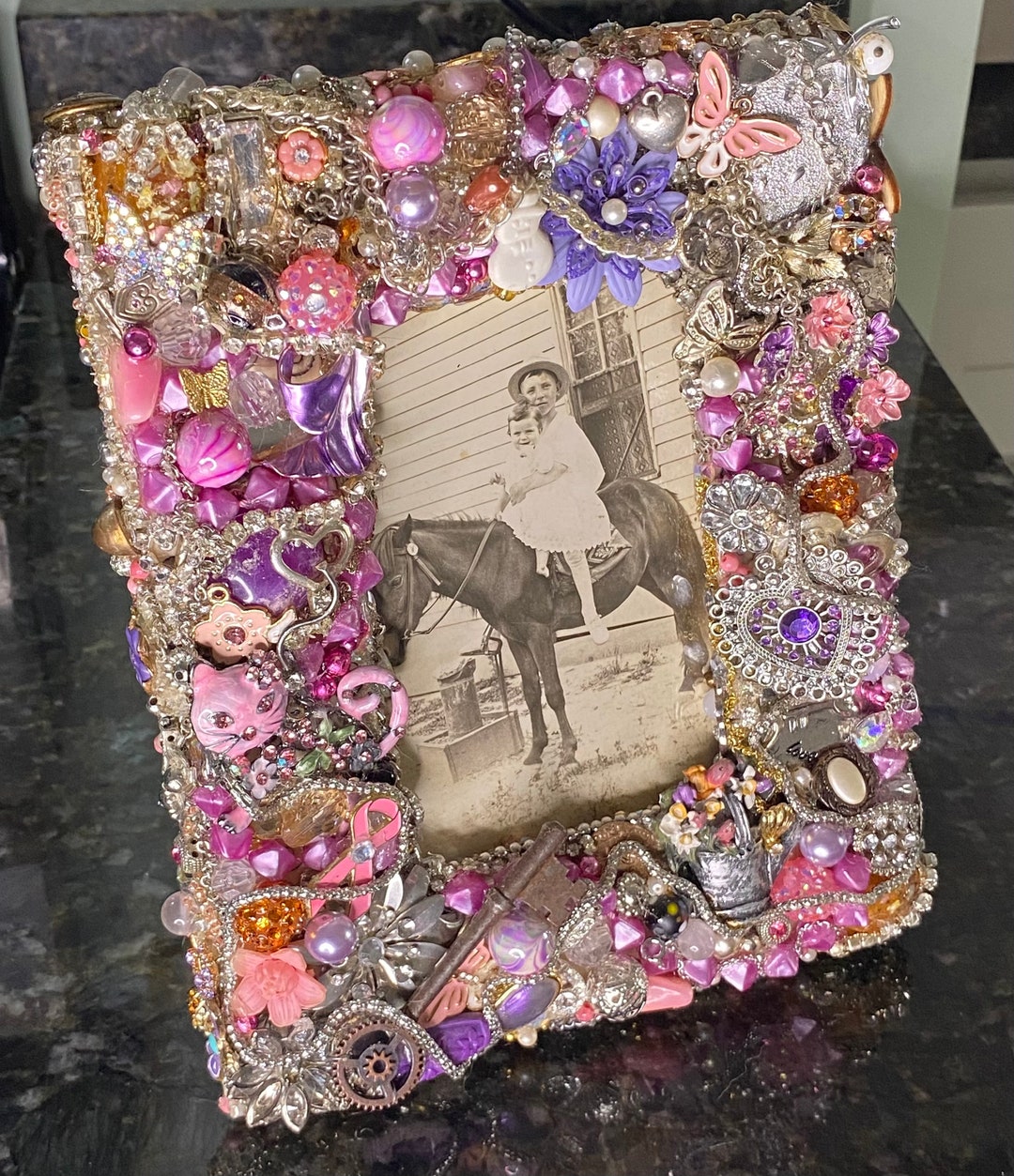 OOAK Artisan Jewelry & Bead Encrusted Picture Frame Collage Altered Art ...