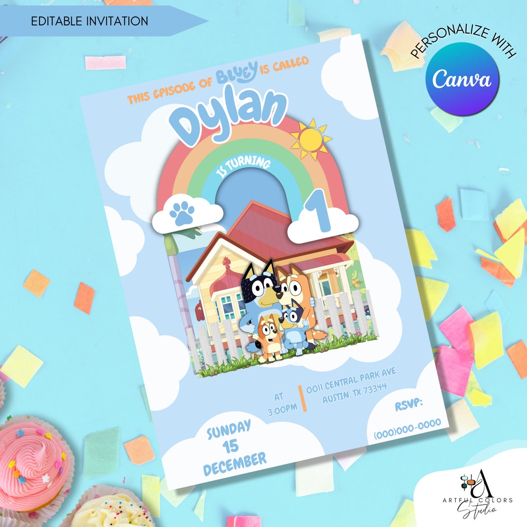 Invitación de Bluey / Invitación de fiesta de cumpleaños de Bluey ...