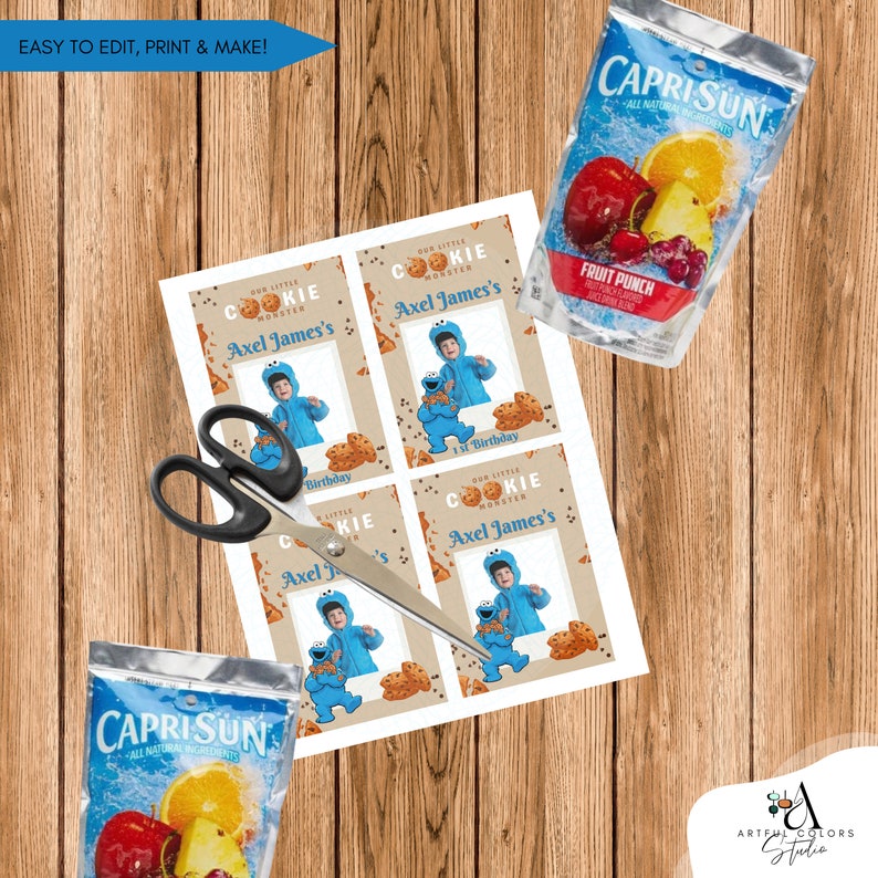 Cookie Monster Capri Sun Label Character Juice Label Editable Juice ...
